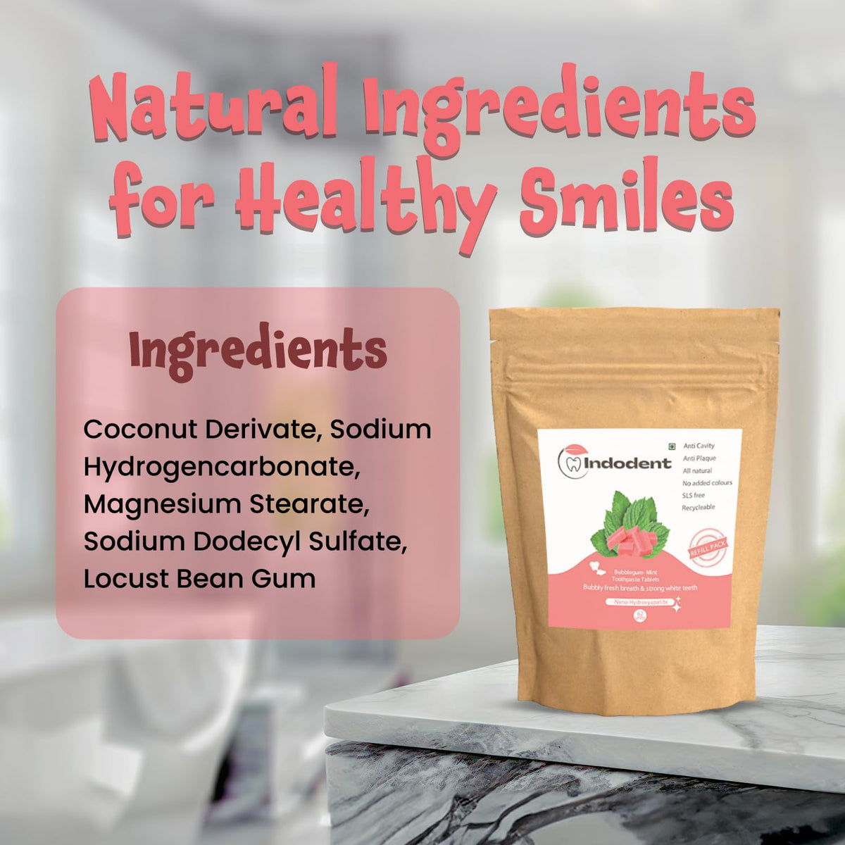 Bubblegum Mint Toothpaste tablets (62) | Refill | SLS free – INDODENT ...