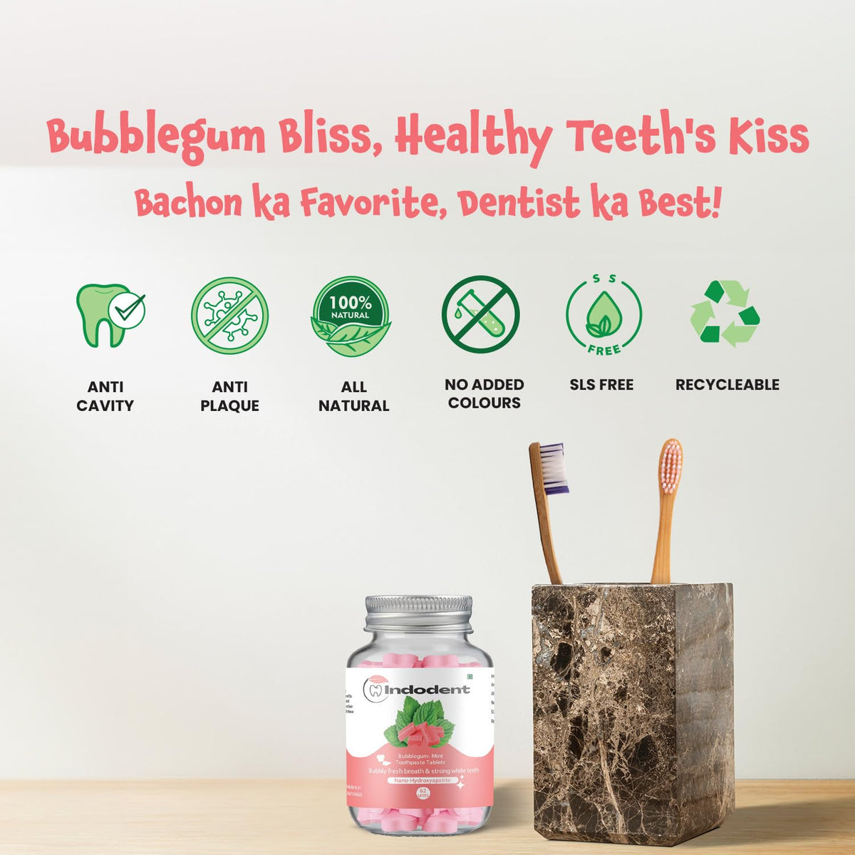 Bubblegum Mint Toothpaste tablets (62) | SLS free | Bubbly Minty Fresh ...